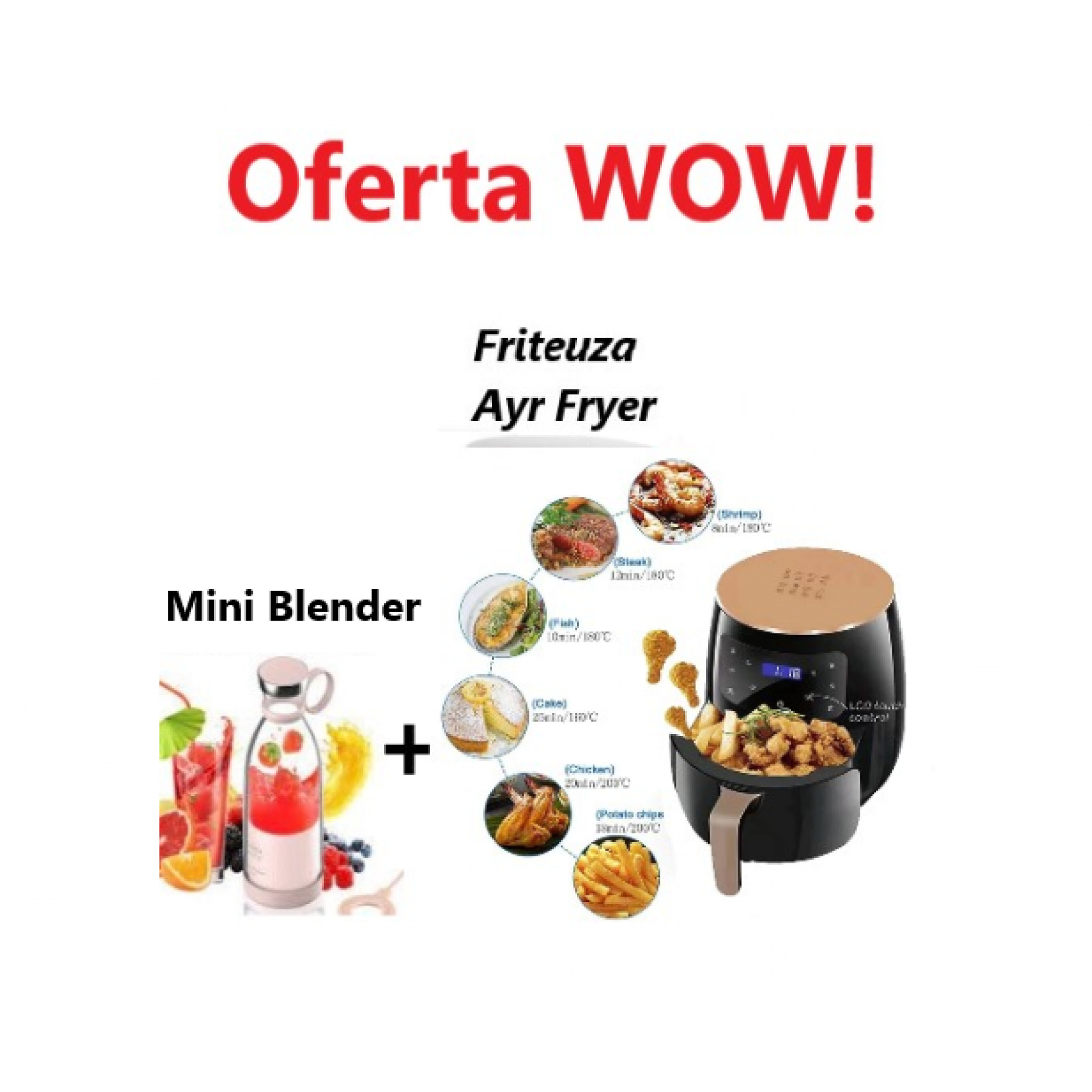 Oferta WOW !!! Friteuza cu aer cald Air Fryer, 2400W, Afisaj ...