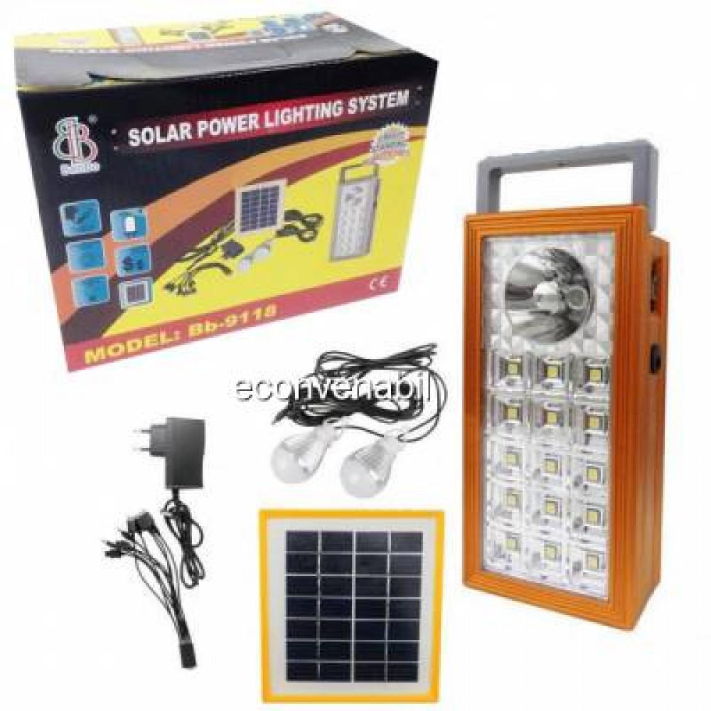 Kit Solar Lampa 1+15LED SMD, USB, 2 Becuri, 4V 2.5Ah BB9118 ...